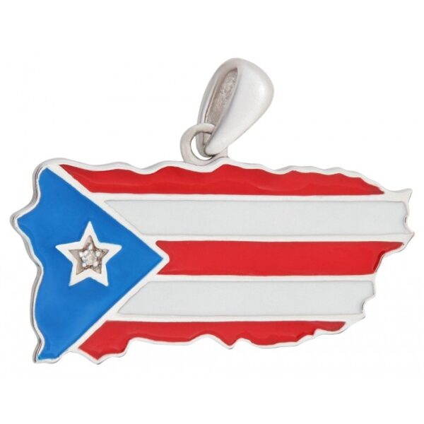 Sterling Silver .925 & Enamel Puerto Rico Flag/Map Pendant
