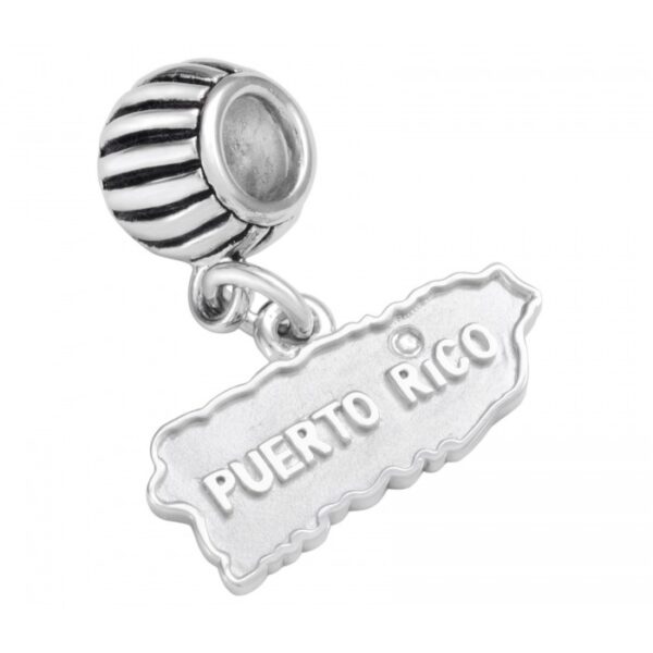 Silver Puerto Rico Map Roundel Charm with Diamond Detail