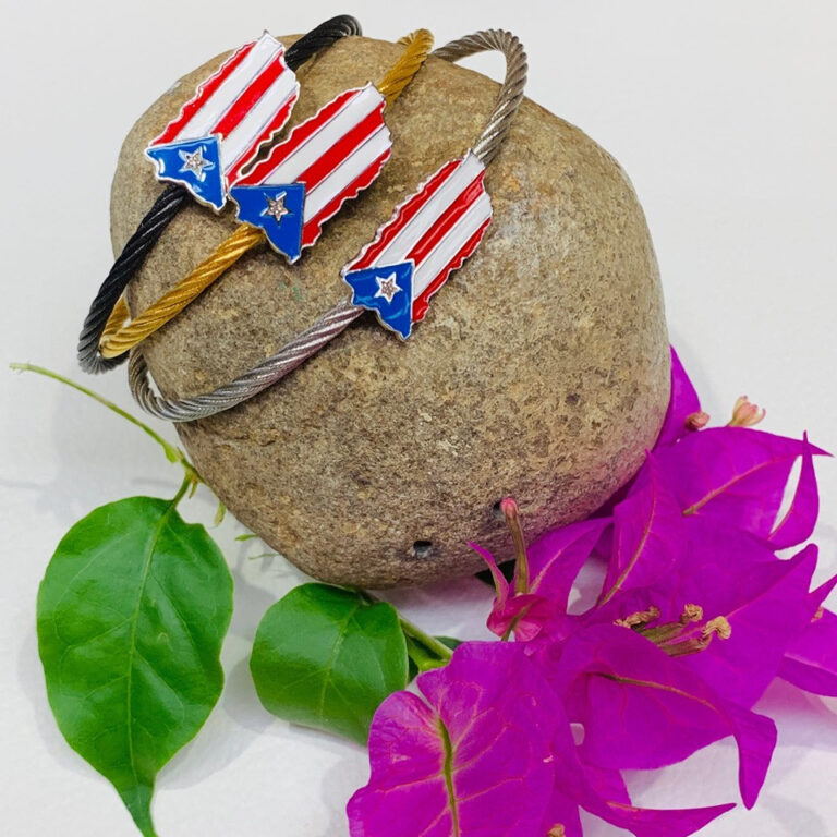 Sterling Silver .925 Puerto Rico Flag/Map On Cable Bracelet