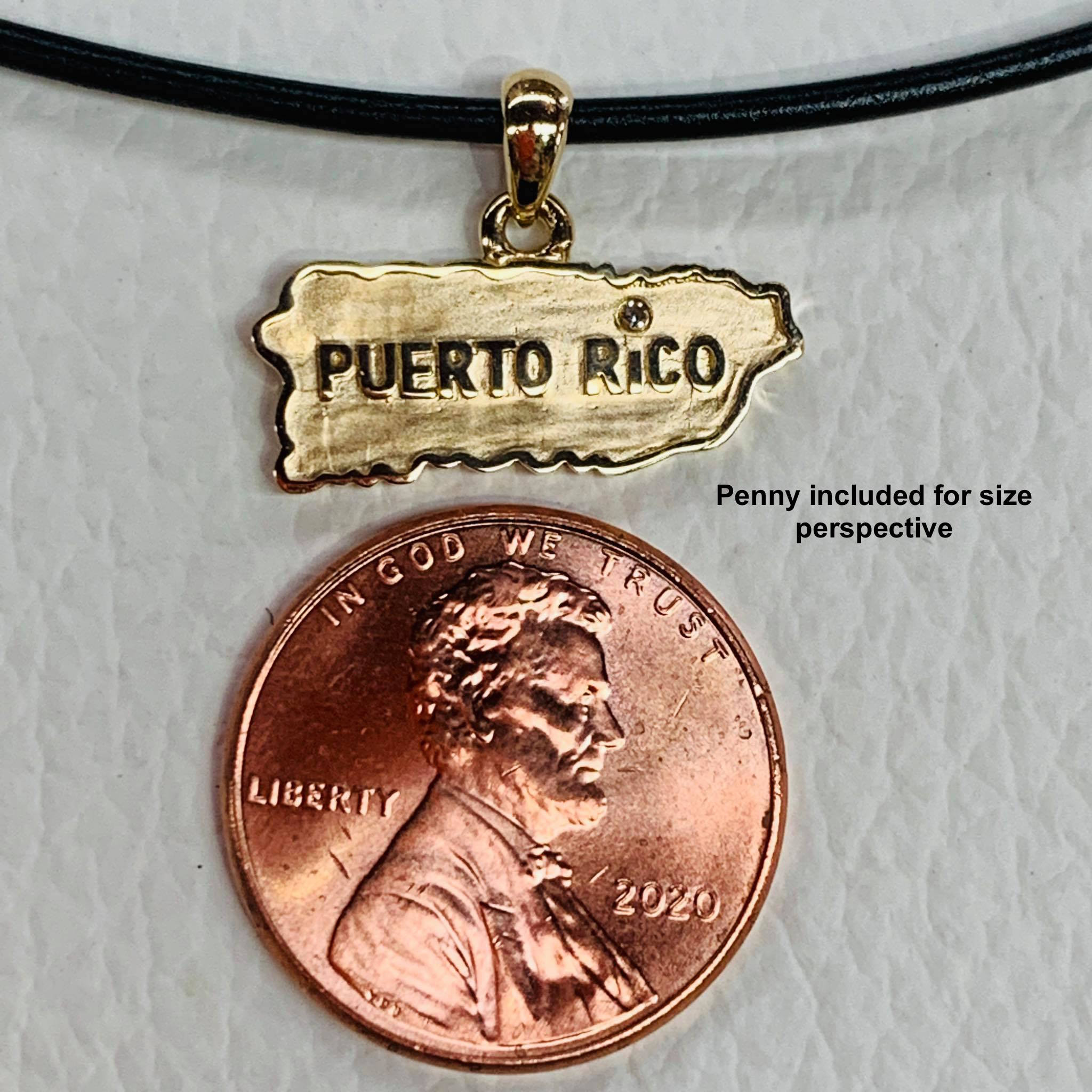 14K Yellow Gold Puerto Rico Map Charm with Diamond Detail