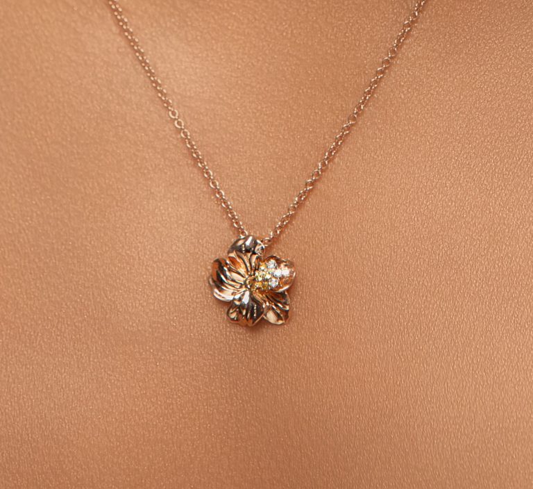 Solid 14k Rose Gold Maga Flower Necklace | Flor de Maga